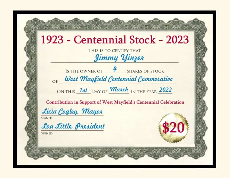 Centennial Celebration Commemorative Stock – The Borough of West Mayfield